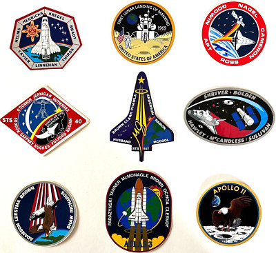 NASA...9 Vintage Decals Stickers + Moon Landing + Columbia Final Flight ...