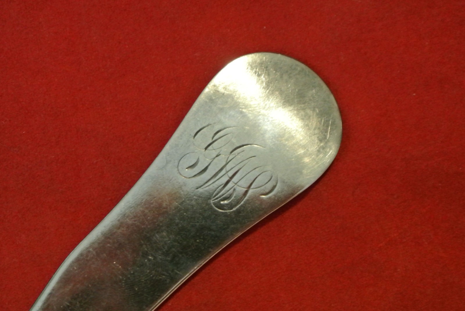 Antique Gurney Bros Solid Coin Silver 8 1/2" Fiddleback Serving Spoon w ...