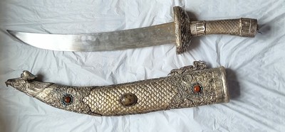 Antique 19th Century Large Asian Ceremonial Sword 39" Stone Decorated ...