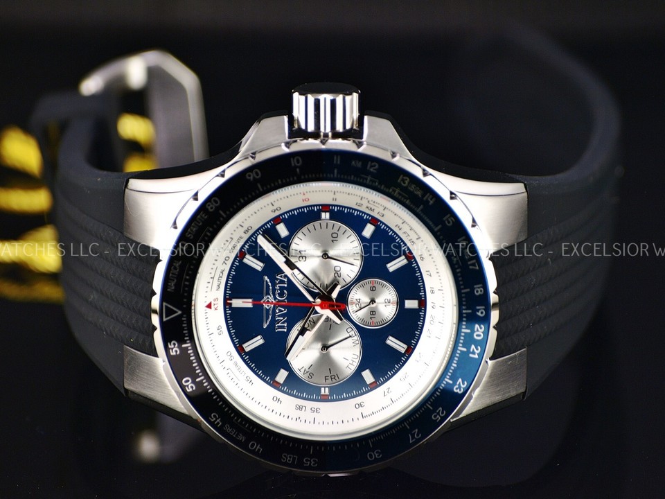 New Invicta Mens 50mm AVIATOR VH63 Multi Function Quartz Blue Dial SS ...