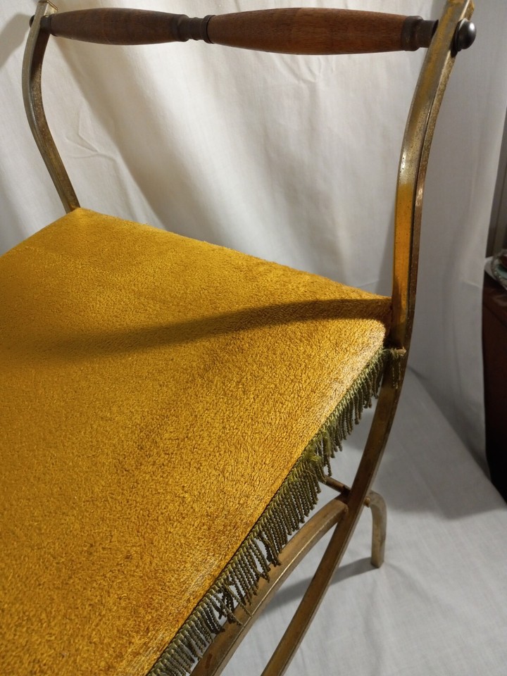 Vintage Hollywood Regency Style Vanity Stool Bench Gold Olive Green ...