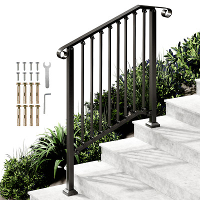 Redlife Handrails for Outdoor Steps, 3 or 4 Steps, Wrought Iron ...