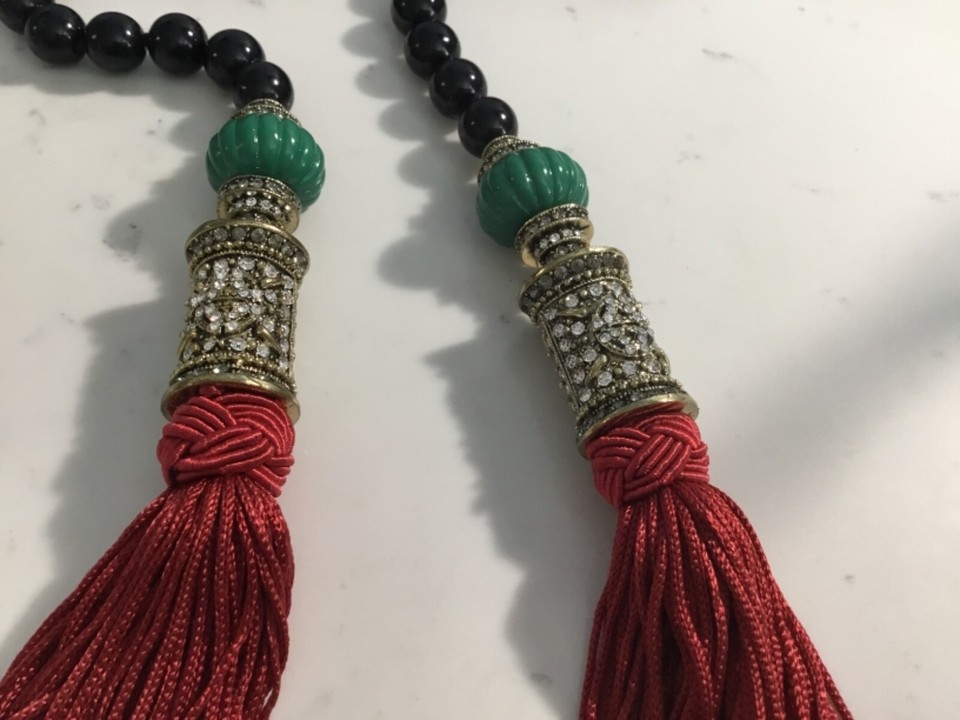 SIGN HEIDI DAUS JET, JADE & CLEAR CRYSTAL ASIAN SILK TOSSEL LARIAT ...