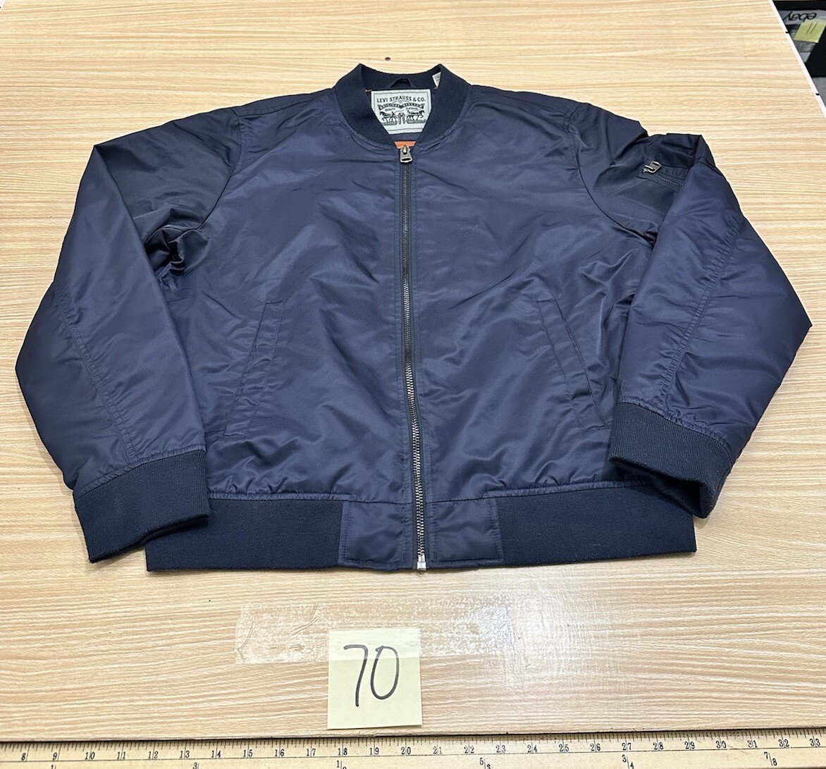 Levi’s Bomber Blue Satin Flight Jacket Size Large - Gem