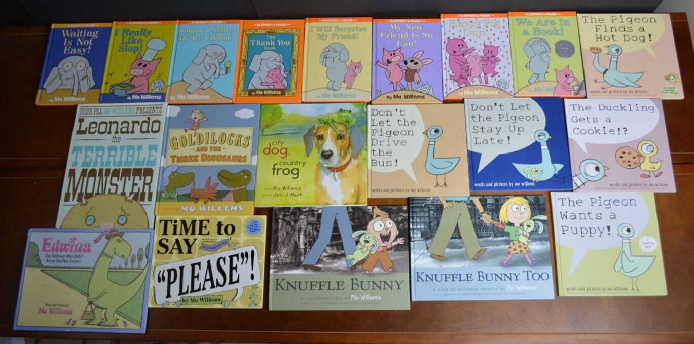 Lot of 20 Picture Books by Mo Willems Pigeon Elephant & Piggie Knuffle ...