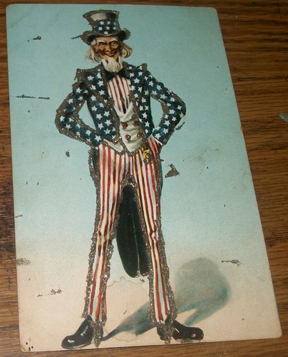 UNCLE SAM PATRIOTIC Postcard Glitter Outline/Standing Tall S8 | eBay