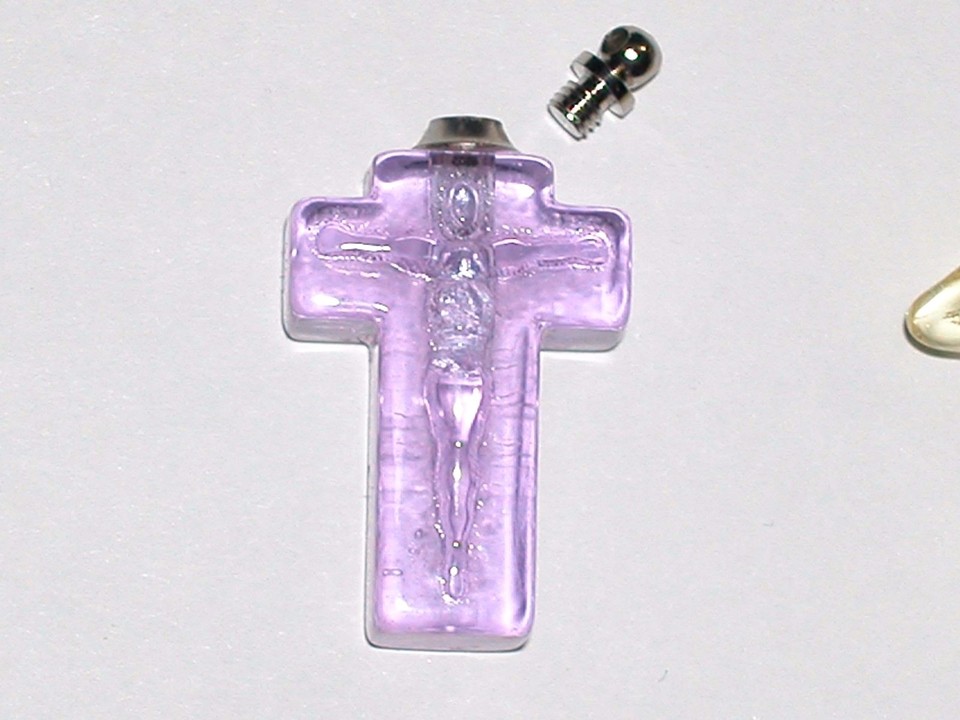 1 Glass religious Cross vial necklace mini pendant small bottle Screw ...