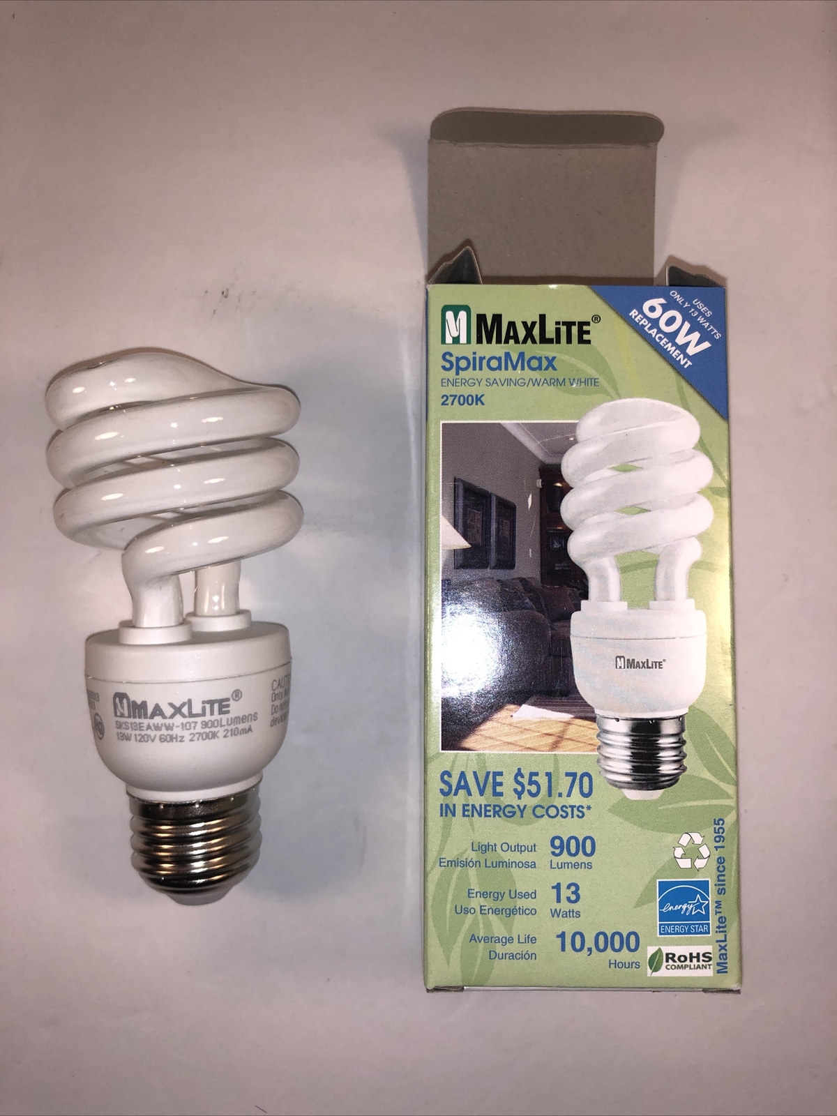 LOT OF 5 MaxLite SpiraMax Energy Saving Warm White 60 E26 Watt 2700K Light Bulb | eBay
