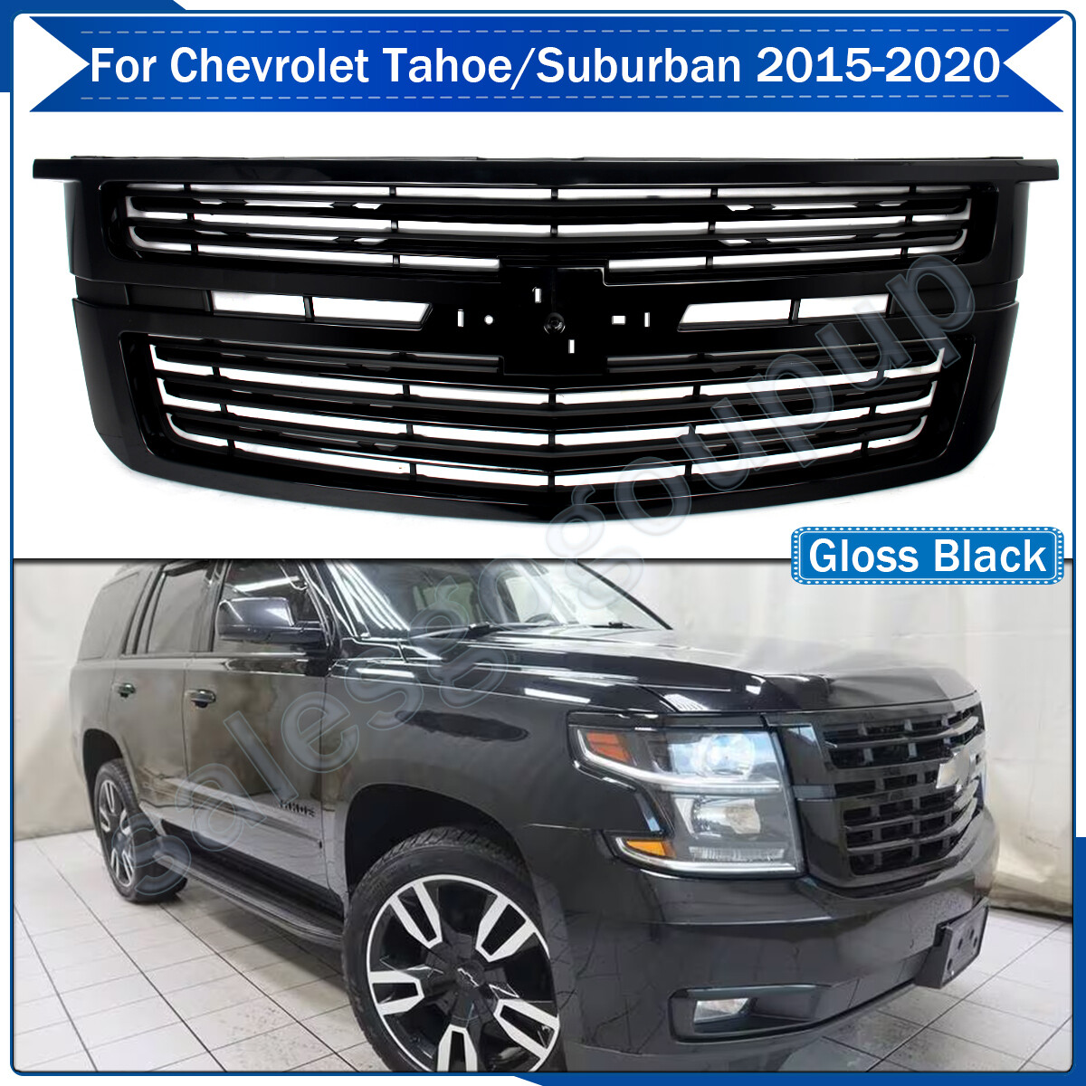 For 2015-2020 Chevy Tahoe/Suburban LTZ Front Upper Grille Gloss Black # ...