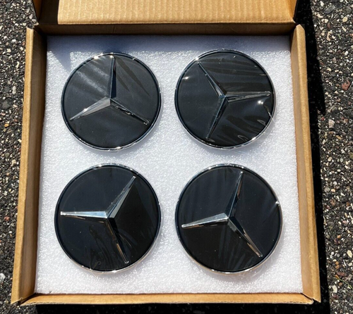 4PCS 75mm Floating Wheel Caps LED Blue Light for Mercedes BLACK Wreath ...