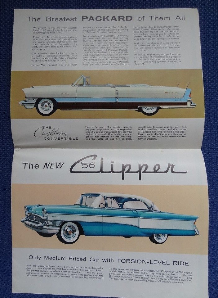 1956 PACKARD + Clipper Automobile Dealership Sales Brochure - Huge ...