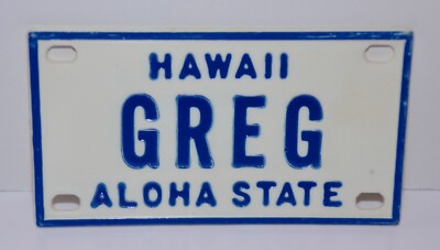 Vintage 1970s HAWAII Aloha State MINI BIKE NAME LICENSE PLATE (GREG ...