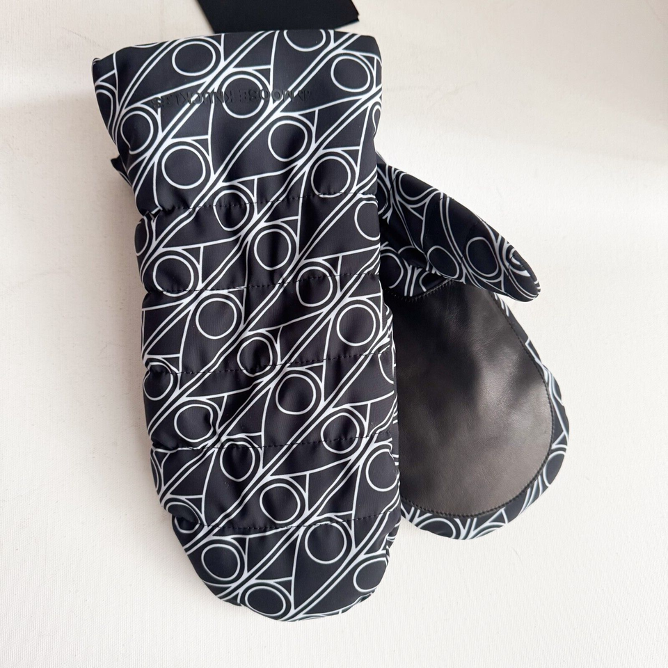 Moose Knuckles Nylon Down Filled Sidney Mittens Black White Geometric P ...