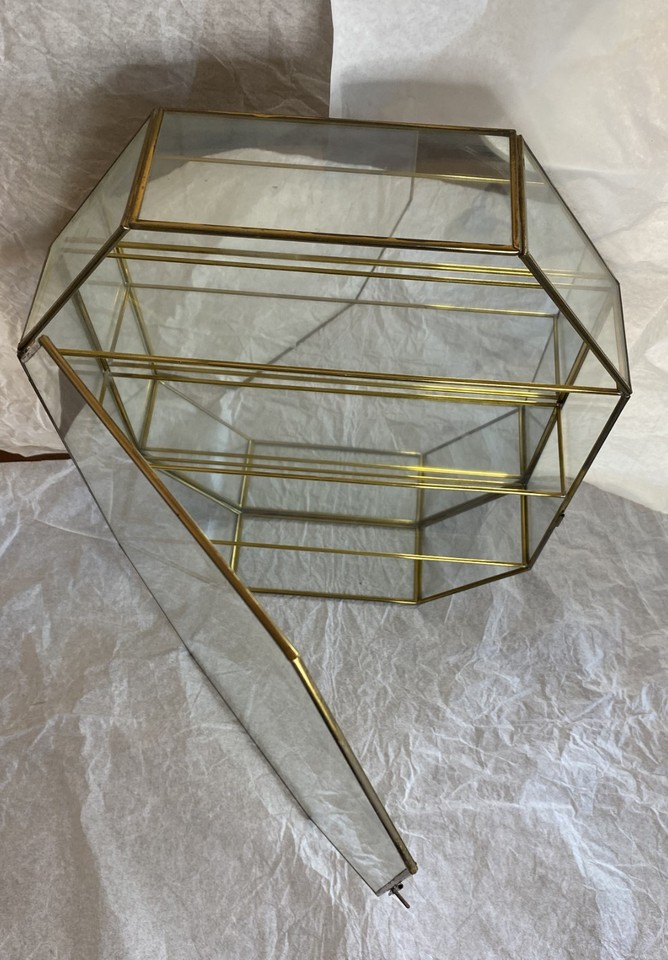 Vintage Mirrored & Glass Brass Curio Cabinet Display Case Table Top or ...