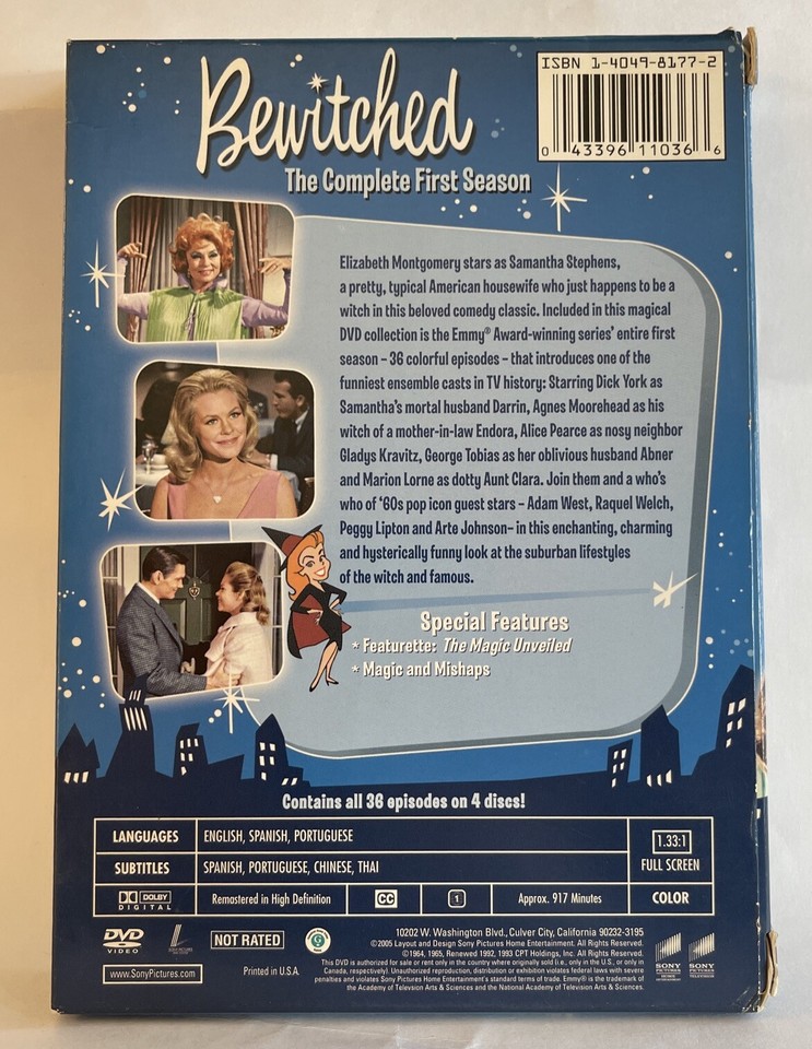 Bewitched First Season DVD TV Show Series Set 1st Season Colorized ...