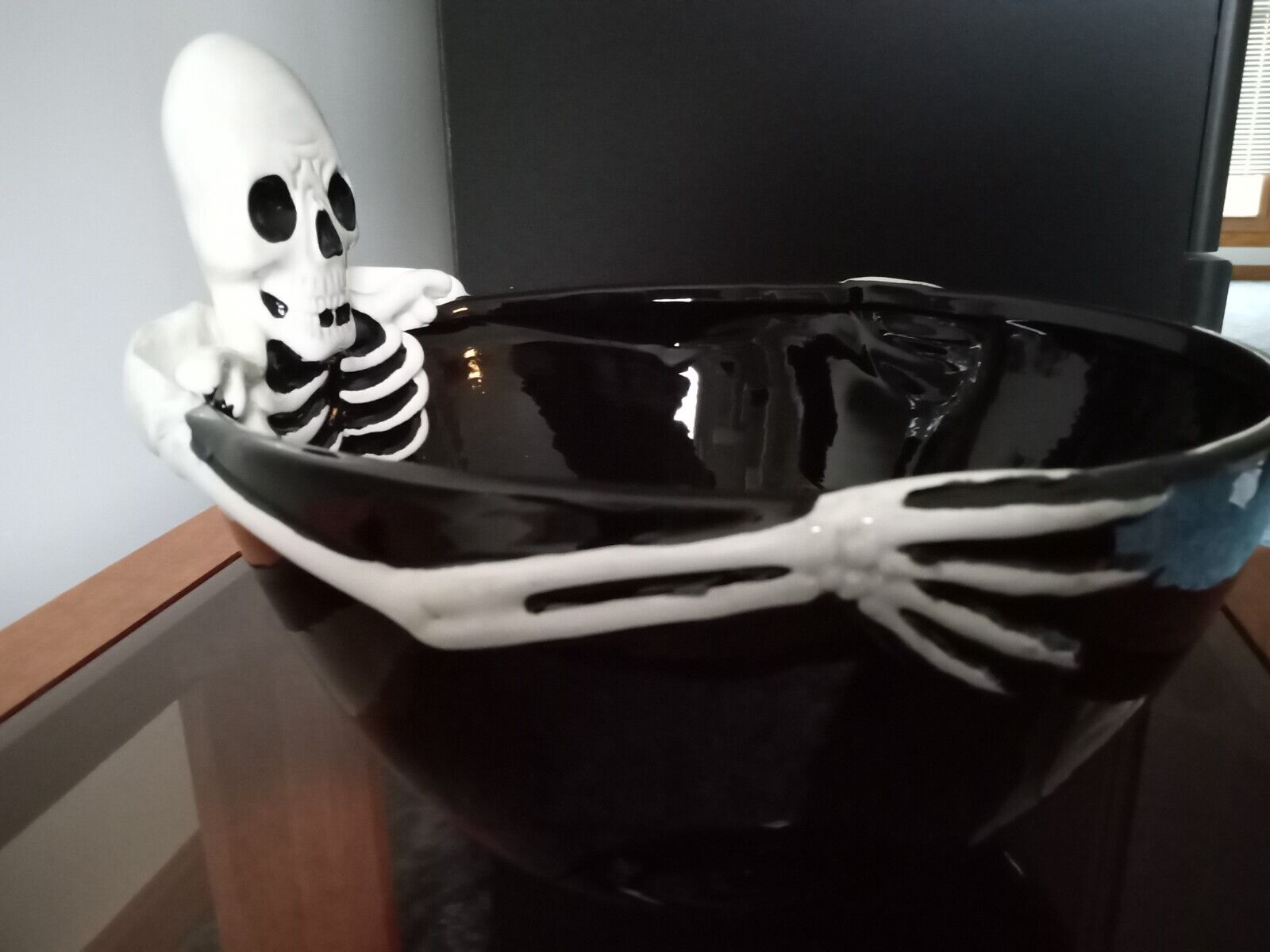 Ceramic Skeleton Serving Bowl Halloween Serving Dish 10" Black & White ...
