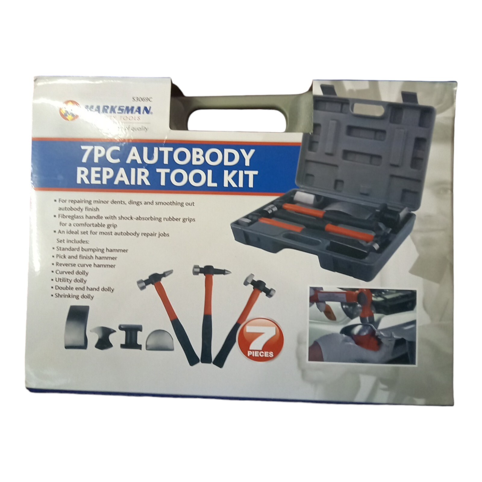 7PC PANAL BEATING HAMMERS CAR AUTO BODY PANEL REPAIR TOOL KIT FIBRE ...