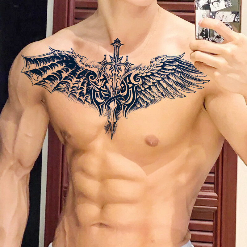 Chest Tattoo Sticker Blue Temporary Arm Waterproof Leg Fake Tattoos ...