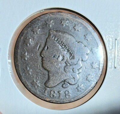 1818 DATED CORONET HEAD LARGE CENT (1 c.) U.S.COIN GOOD (G) CIRCULATED ...