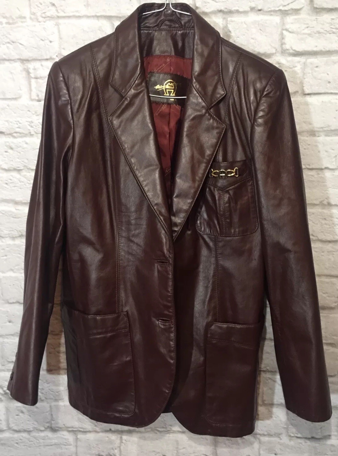 Etienne Aigner Leather Coat Jacket Blazer Size 12 Lined Burgundy ...