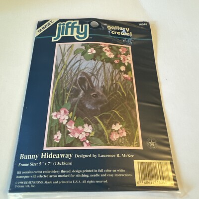 New Jiffy Bunny Hideaway Flowers Gallery Crewel Kit 7x5 BB2 | eBay