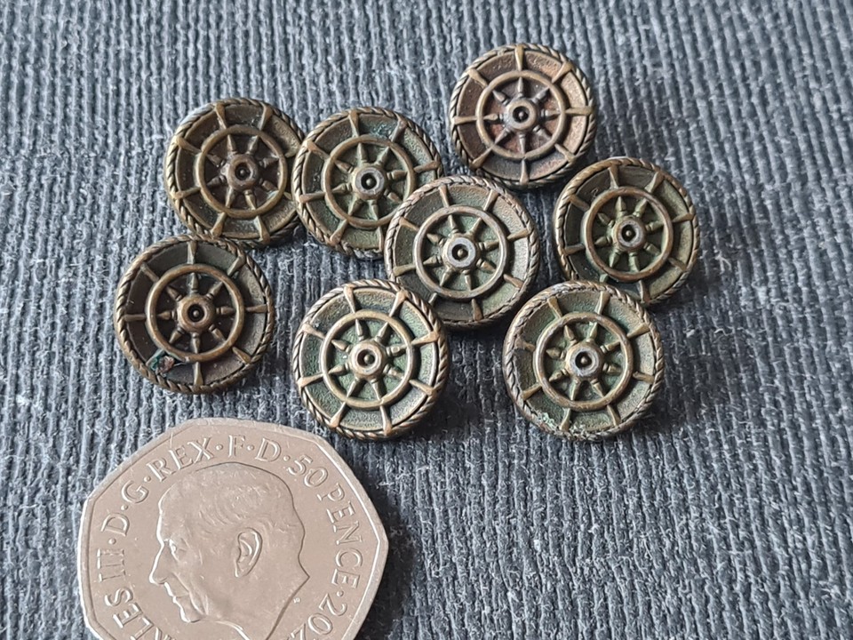 Set Of Vintage Metal Buttons Ship Wheel Naval Theme | eBay UK