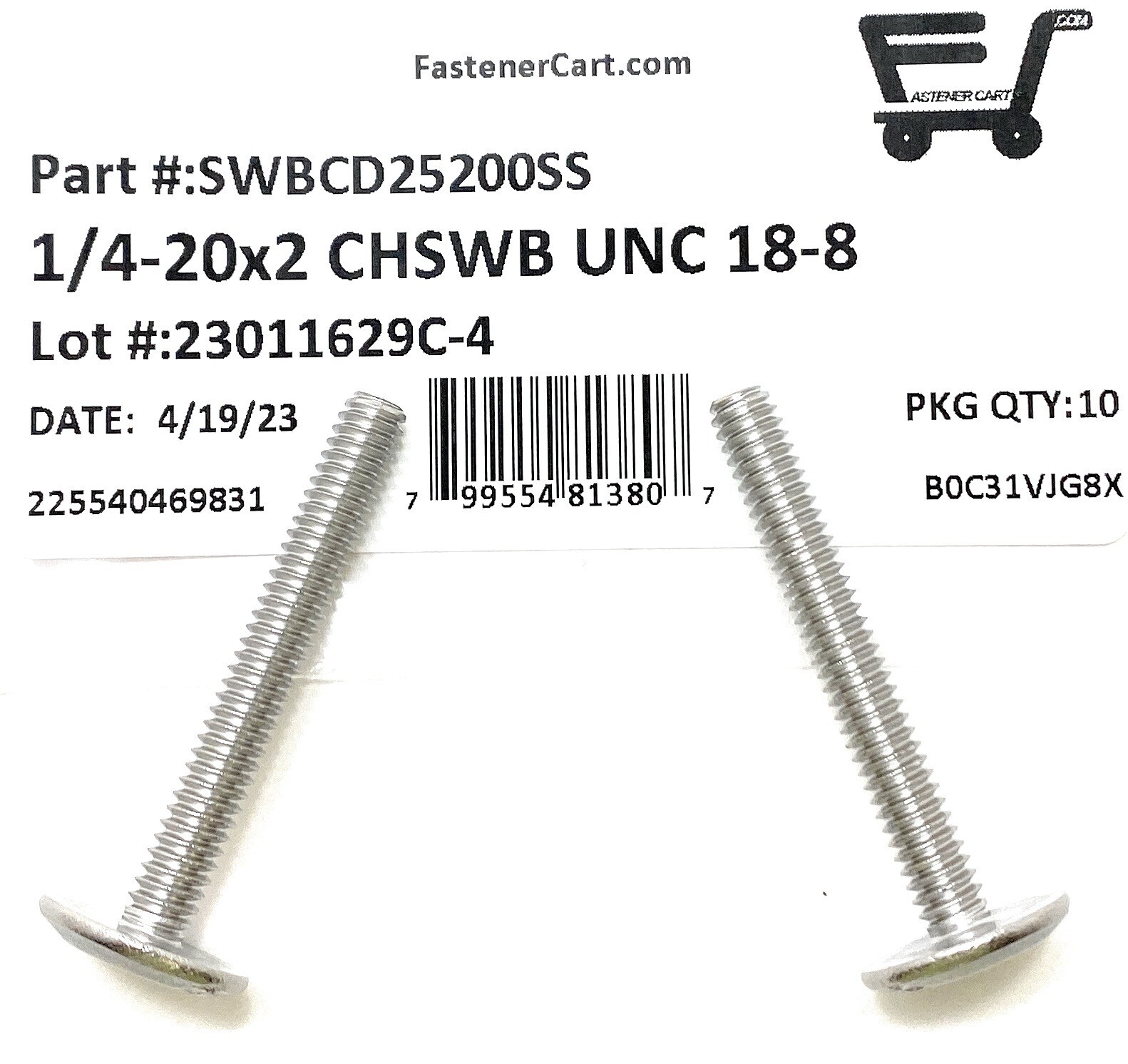 (10) 1/4-20x2 Stainless Steel Sidewalk Bolts Hurricane Shutter Bolts ...