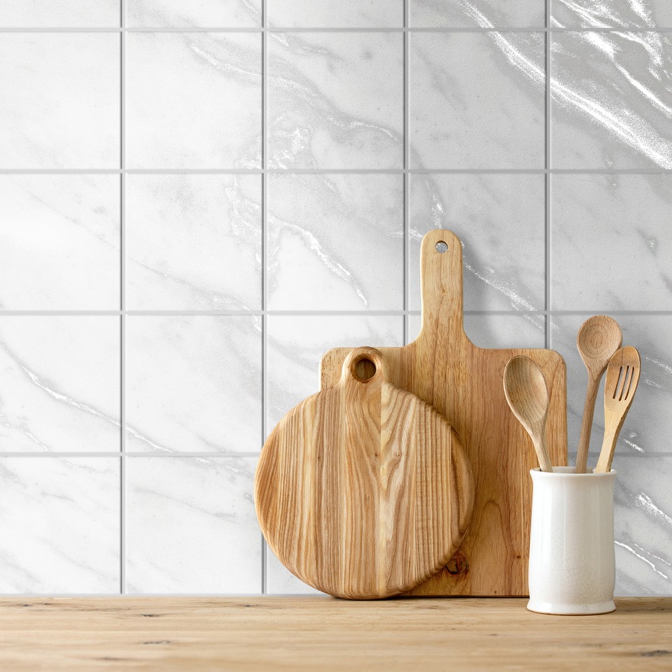 Fliesenaufkleber Marmor Silber Set Folie Naturstein Selbstklebend Bad ...