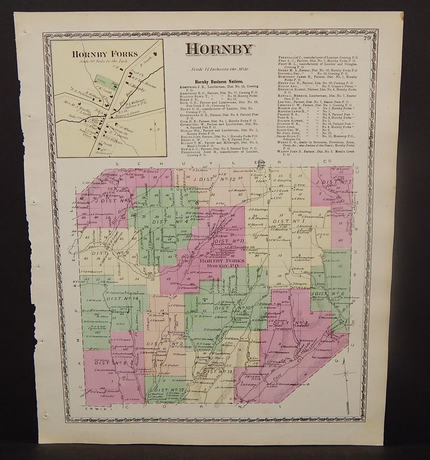 New York Steuben County Map Hornby Township 1873 Y16#60 | eBay