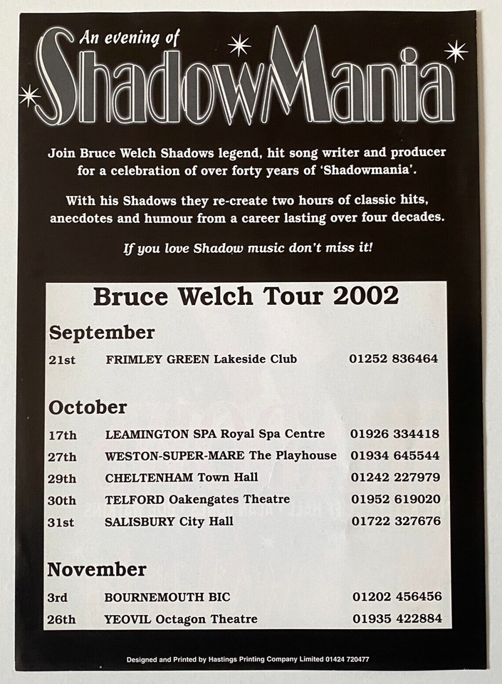 Bruce Welch's Shadows - ShadowMania UK Promotional Tour Flyer 2002 ...