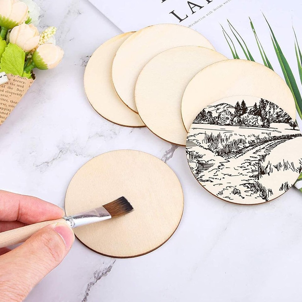 100 Pcs Unfinished Wood Circles, Natural 3 Inch Round Discs for DIY ...