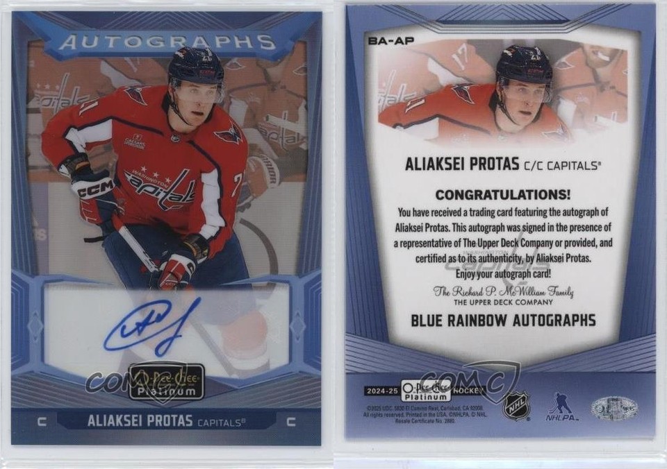 2024-25 O-Pee-Chee Platinum Blue Rainbow Auto Aliaksei Protas #BA-AP ...