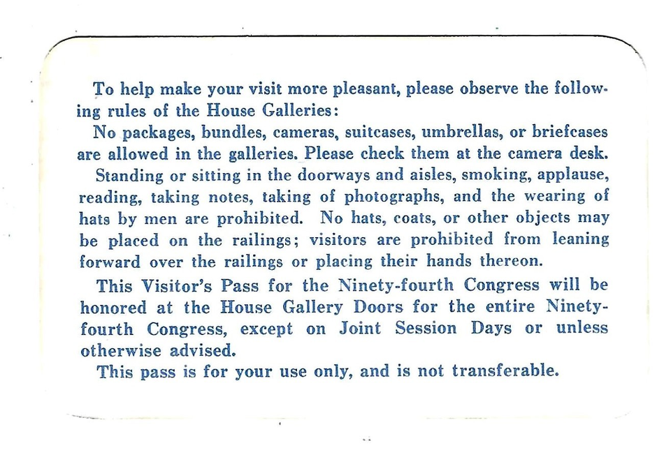 Vintage 1976 U.S. House of Representatives Pass Issued by Andrew Young ...