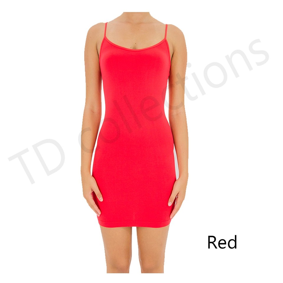 Women's Seamless Extra Long Tunic Mini Dress Camisole Spaghetti ...