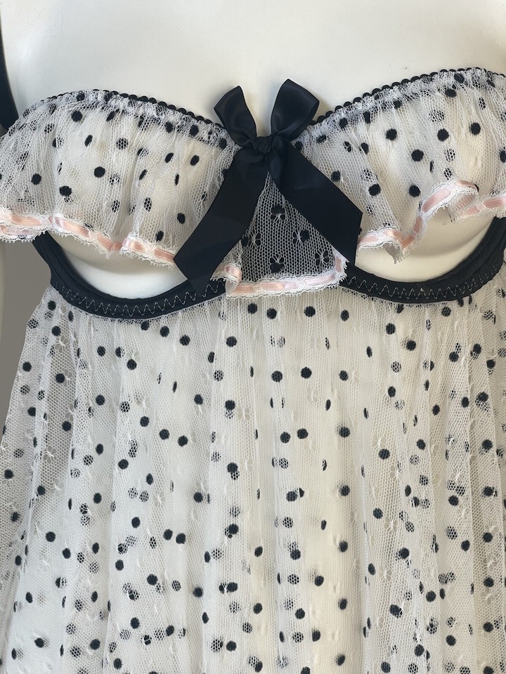 Vtg Victoria's Secret lingerie Mesh teddy sheer Polka Dot babydoll ...
