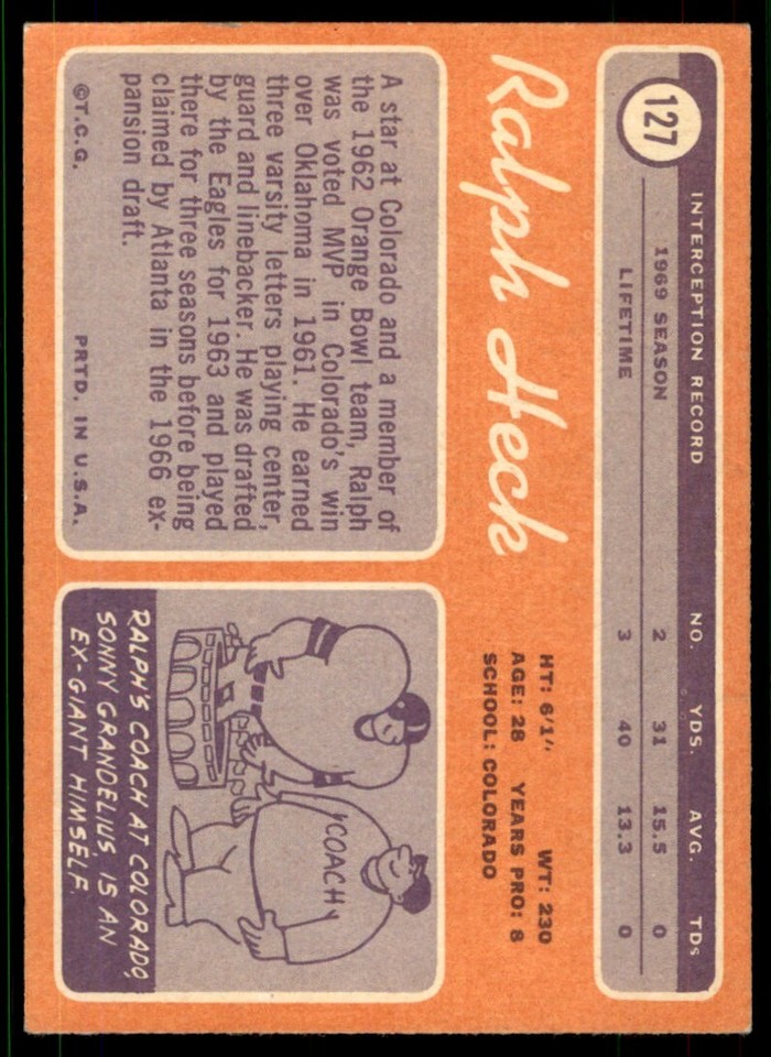 1970 Topps Ralph Heck New York Giants #127 Mid-Grade | eBay