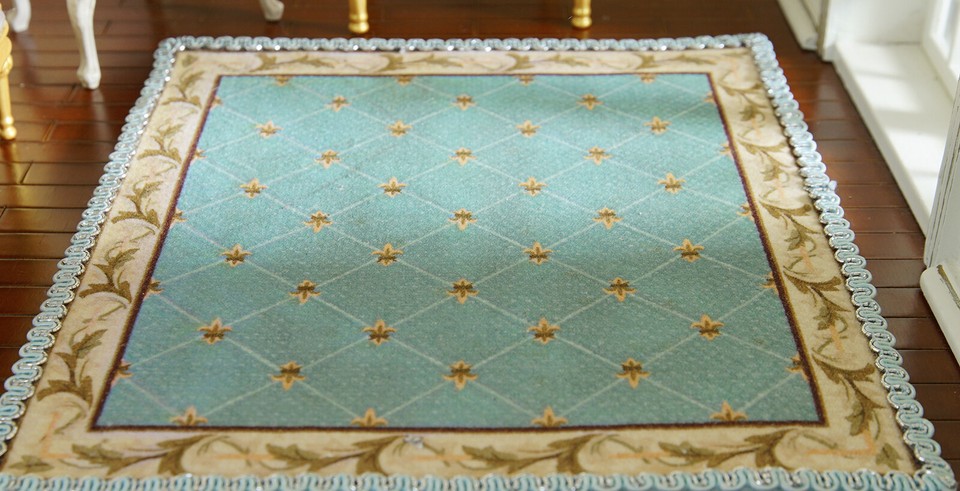 Traditional French Country Swirls Vintage Blue Grids Dollhouse 1/12 ...