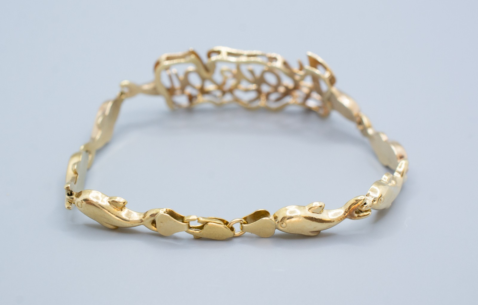 (MA4) 10k Two Tone Gold "Love You" Dolphin Link Bracelet 8.4 Grams 7.5 ...