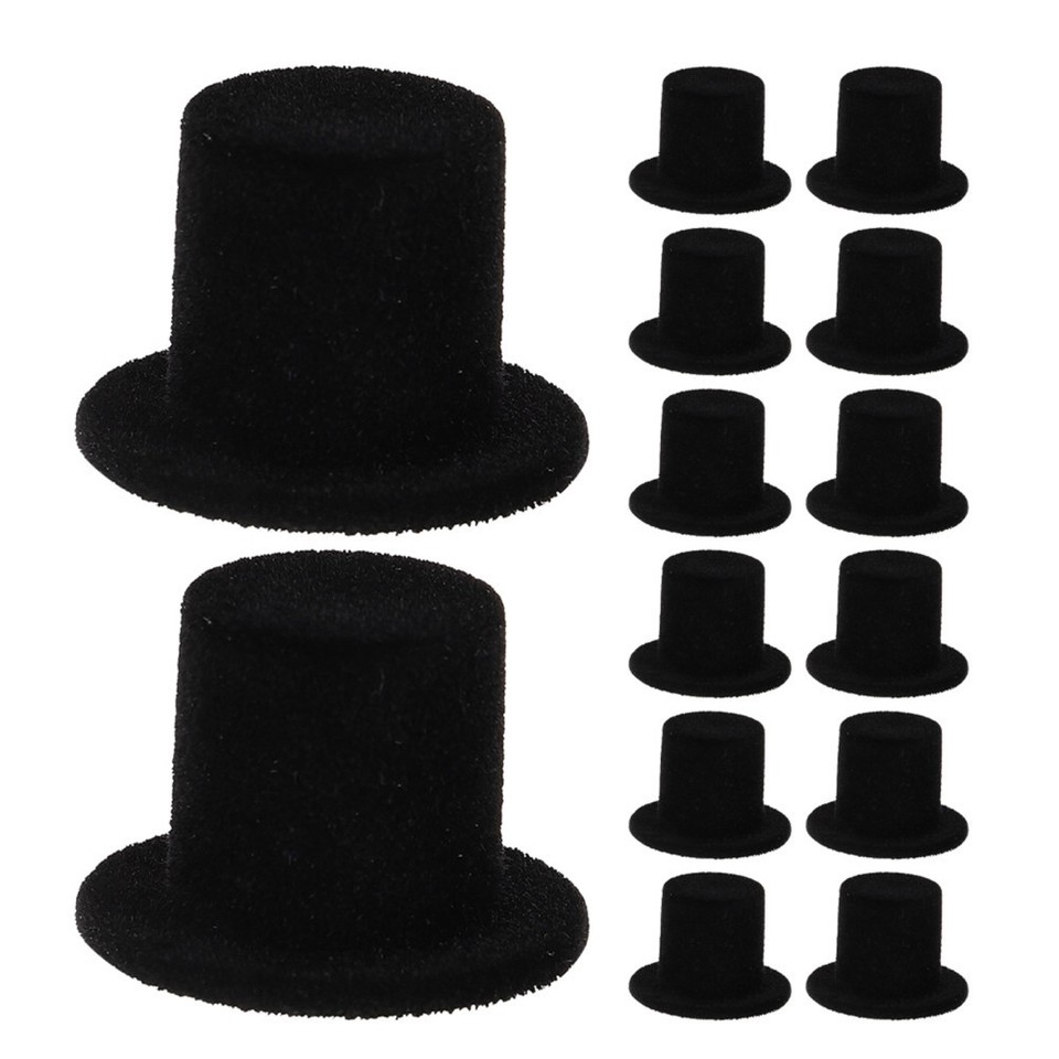 40pcs Mini Top Hat: Black Doll Hats - Flocking DIY Formal Cap - Wine ...