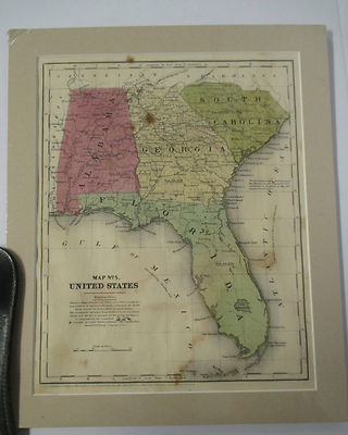 1847 Cady & Burgess handcolored matted Map of Southern States; SC, GA ...