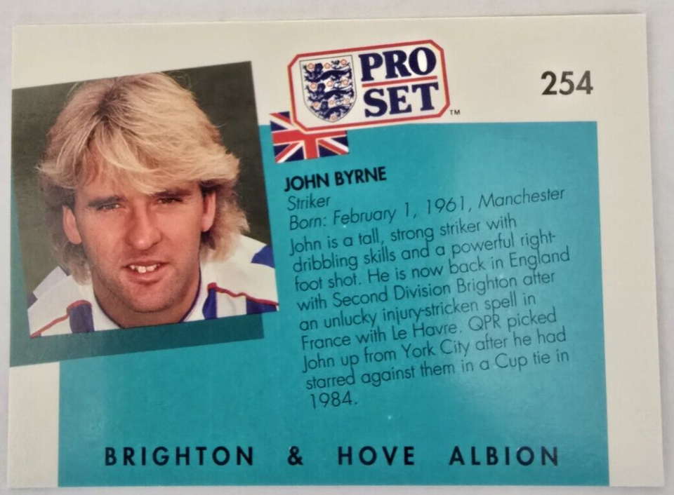 Soccer, John Byrne, 1990-91 Pro Set England League, Brighton & Hove ...