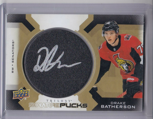 DRAKE BATHERSON 2019-20 UPPER DECK TRILOGY SIGNATURE PUCKS AUTOGRAPH # ...