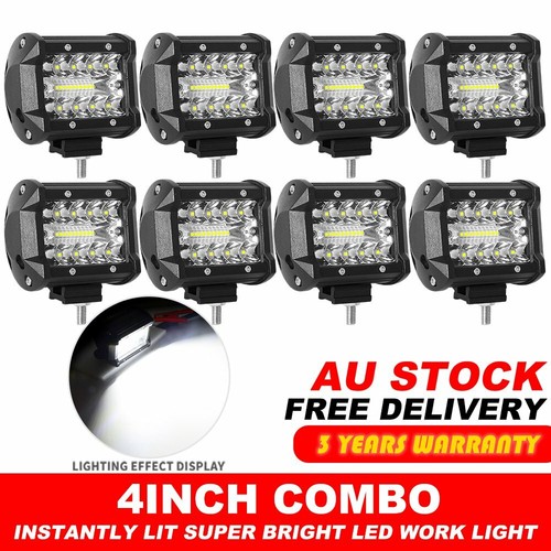 8Pcs 4 Inch SPOT FLOOD LED Light Bar Off Road Reverse Worklights Car ...