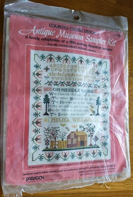 VTG Paragon ANTIQUE MUSEUM SAMPLER KIT- 0161 Counted Cross stitch 18" X ...