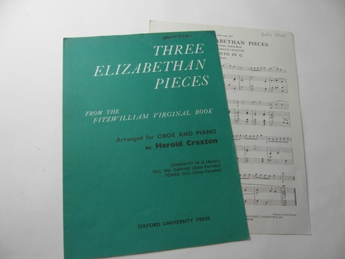 Rare Old Notes Three Elizabethian Pieces Oboe Piano Harold Craxton ...