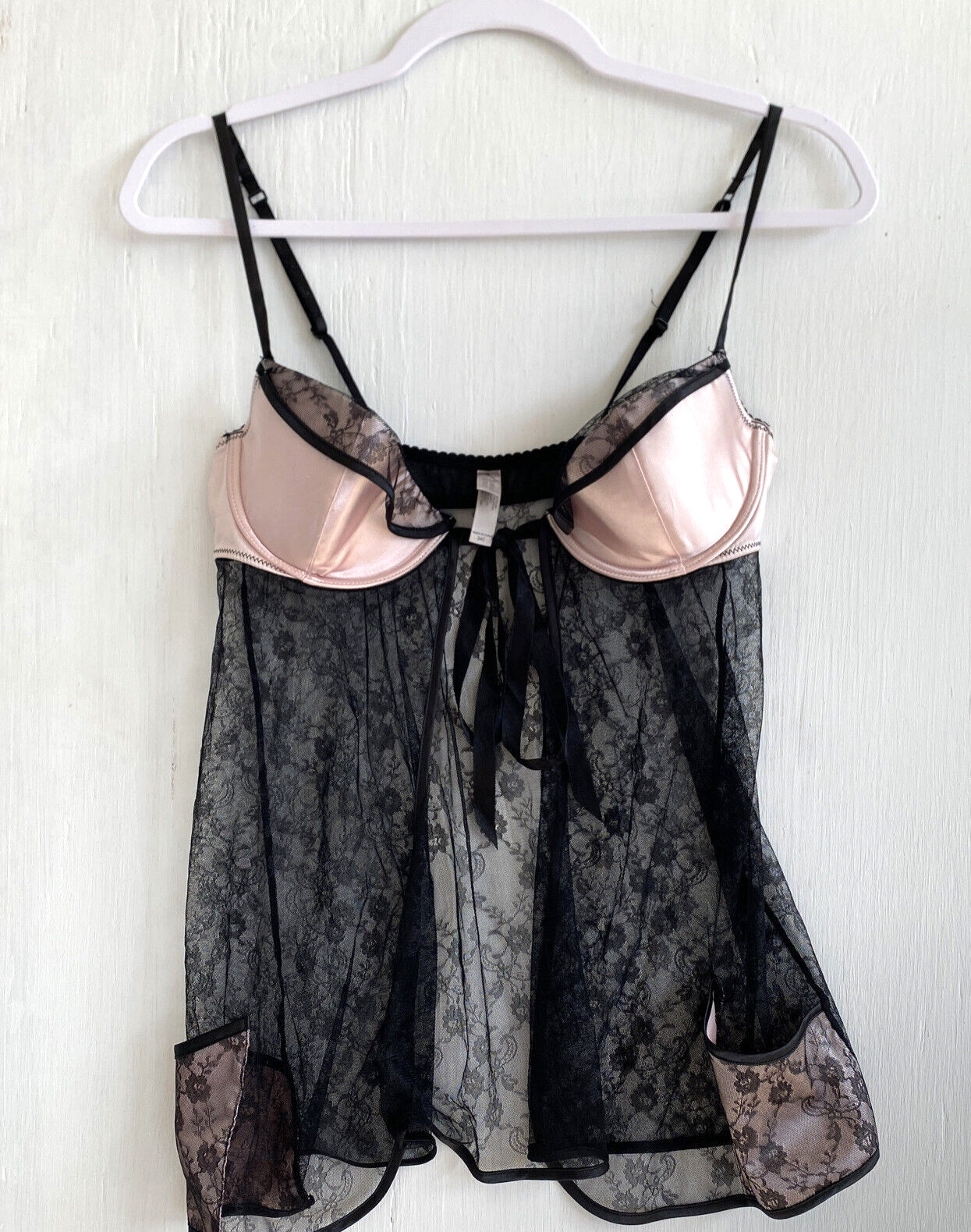 Victorias Secret Black Lace Open Front Babydoll Linge… - Gem