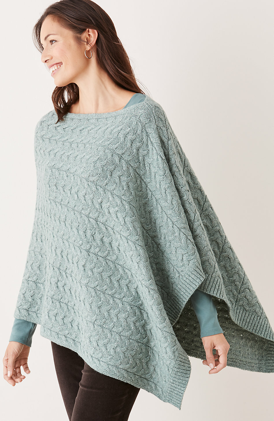 J. Jill - 1SZ - SOFT & COZY CABLE-KNIT JUNIPER HEATHER MULTI PONCHO ...