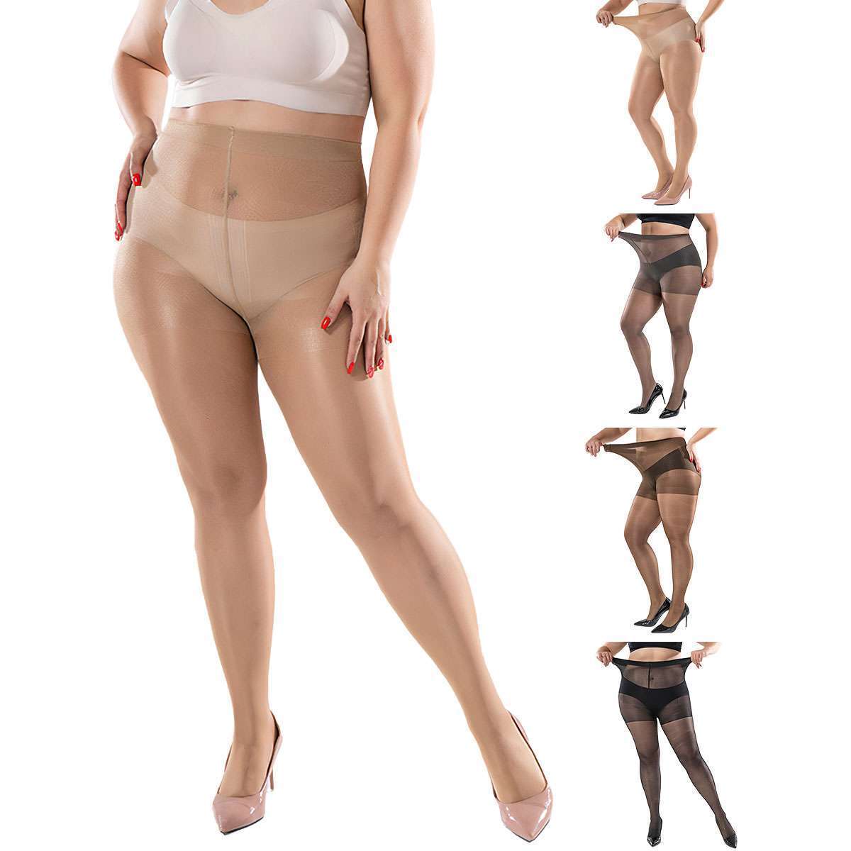 Plus Size High Quality Super Shiny Glossy Pantyhose Sheer Nylon