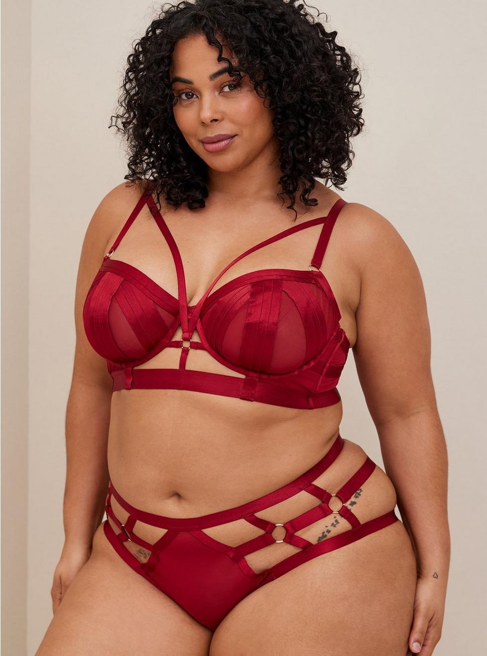 TORRID OVERT STRAPPY MESH UNDERWIRE RED LONGLINE BRA NEW | eBay