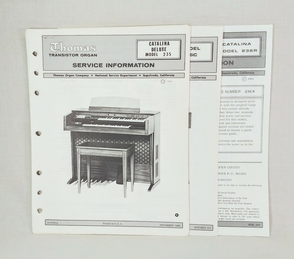 Thomas Organ Models 120-125,135,145-146, 200-205, 210-215, 225, 235 ...